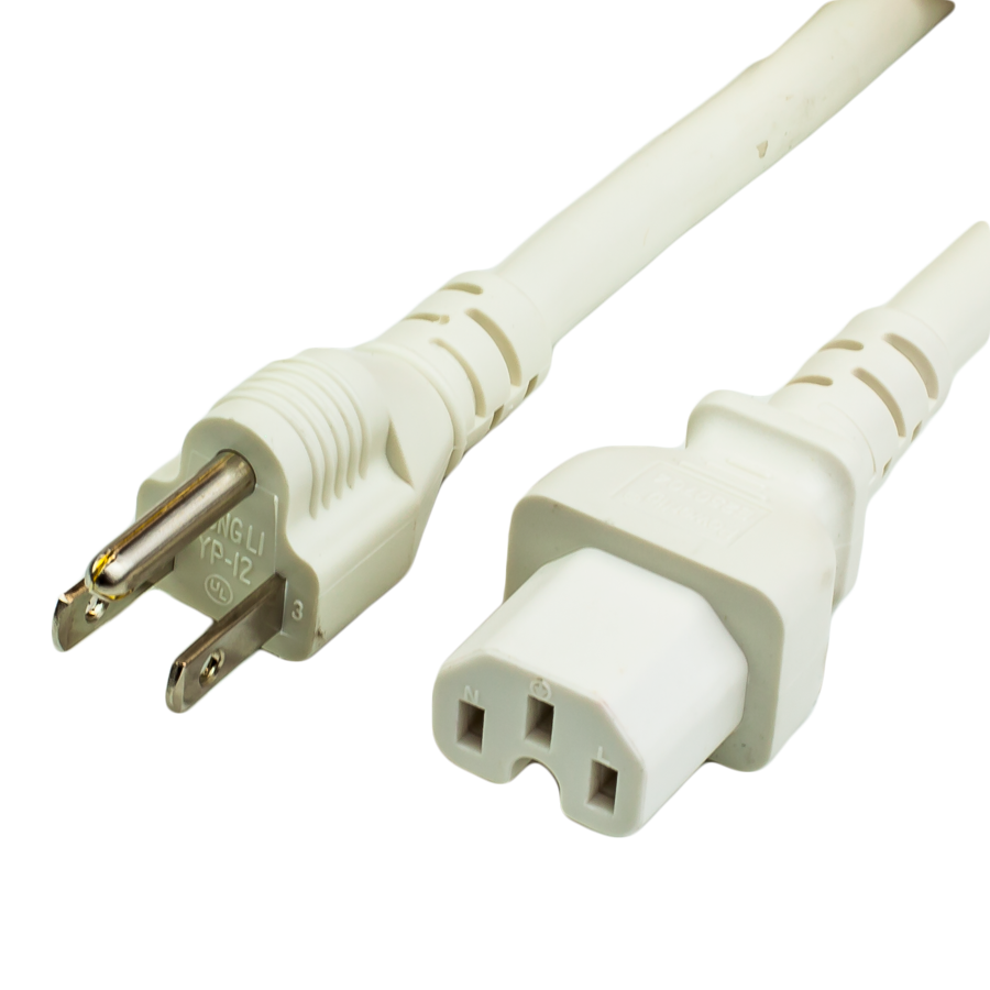 Buy 6FT NEMA 5-15P to IEC60320 C15 15A 125V 14awg SJT Power Cord - WHITE